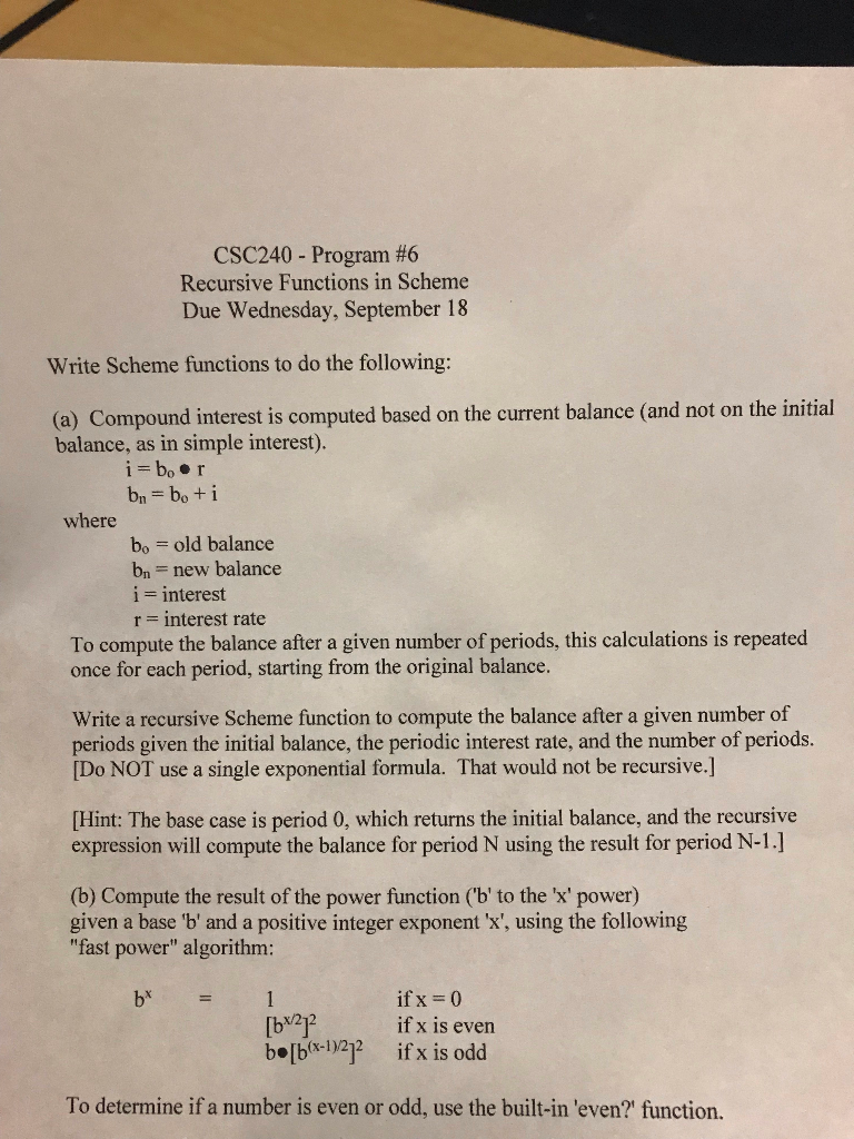 Solved CSC240 - Program #6 Recursive Functions in Scheme Due | Chegg.com