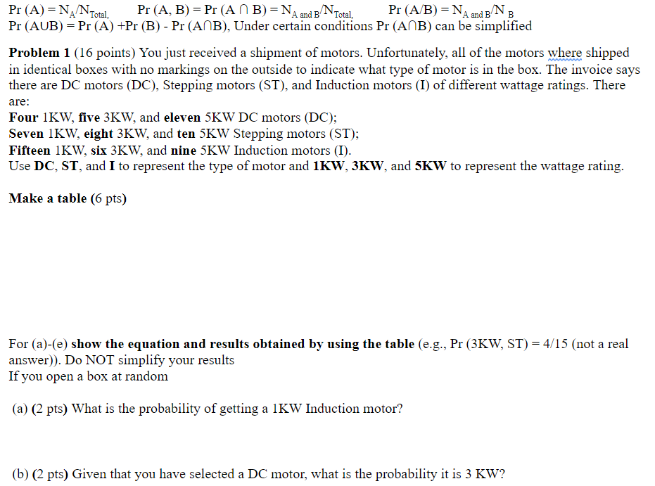 Solved Pr (A)= N N Total Pr (A, B) = Pr (ANB) = NA and B N | Chegg.com