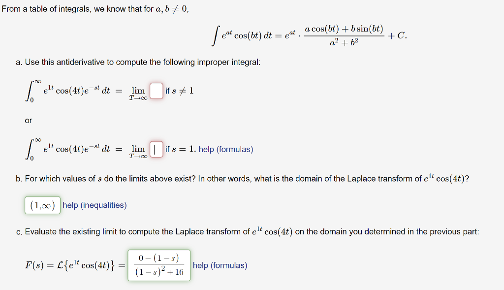 Solved From a table of integrals, we know that for a,b =0, | Chegg.com