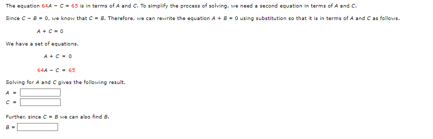 Solved The equation 64A - C = 65 is in terms of A and C. To | Chegg.com