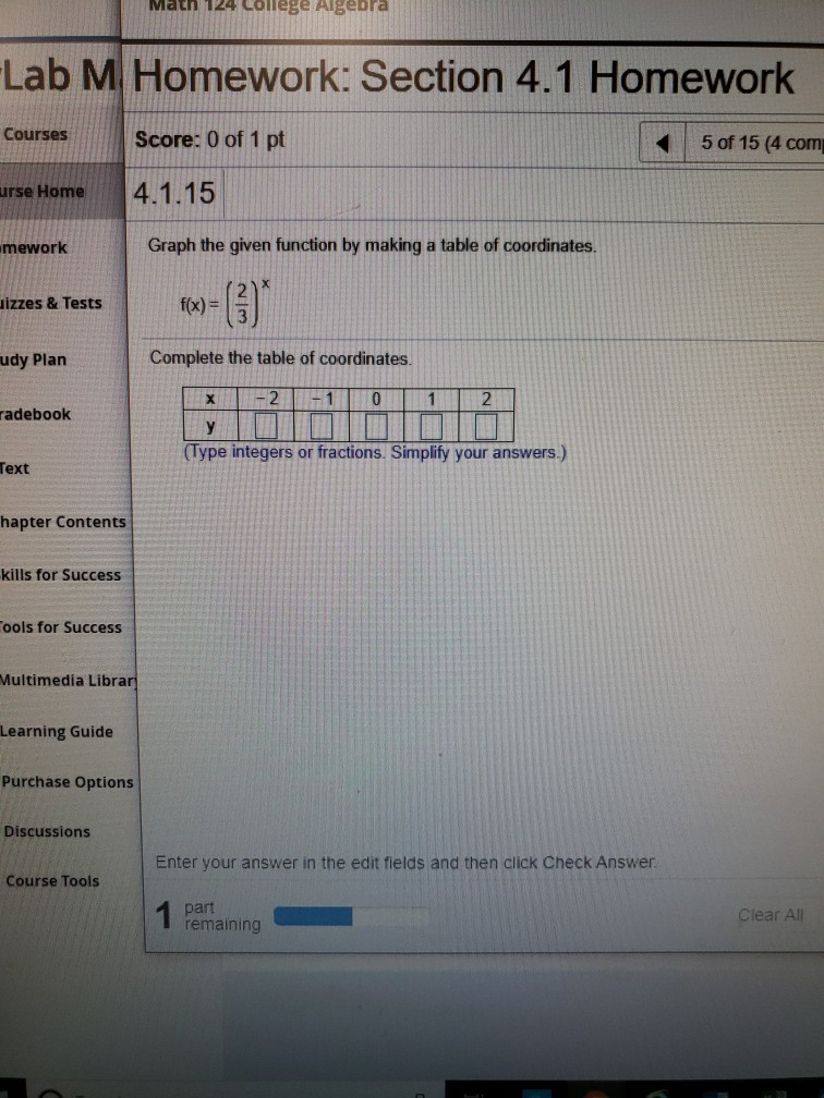 Solved Math 124 College Algebra Lab M Homework: Section 4.1 | Chegg.com