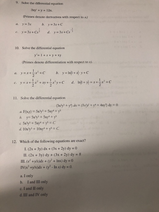 Solved 9. Solve the differential equation 3xy + y = 12x. | Chegg.com