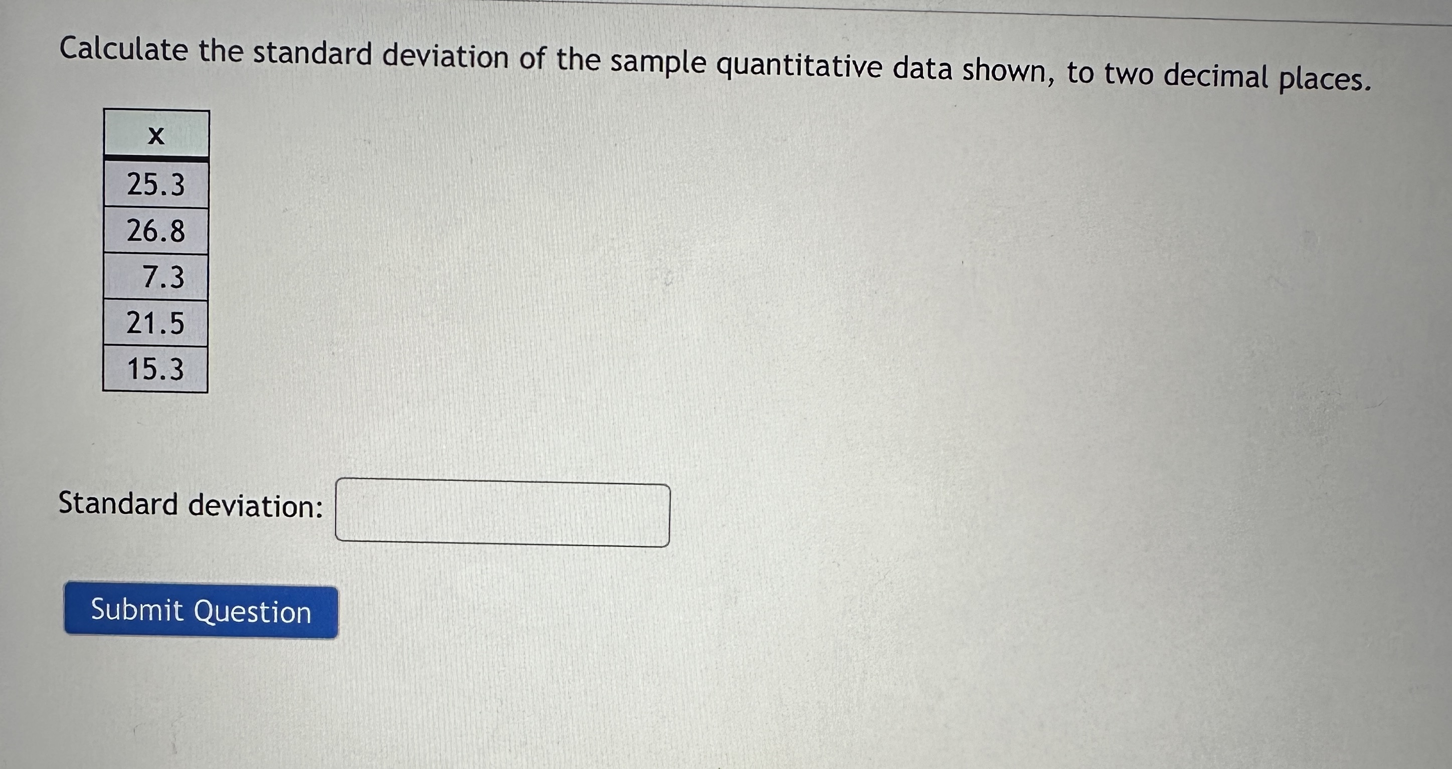 Solved Calculate the standard deviation of the sample | Chegg.com