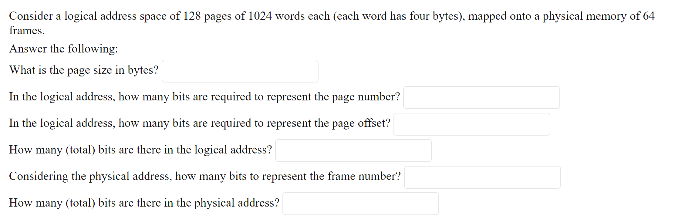 Solved Consider a logical address space of 128 pages of 1024 | Chegg.com