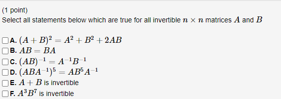 Solved (1 point) Select all statements below which are true | Chegg.com