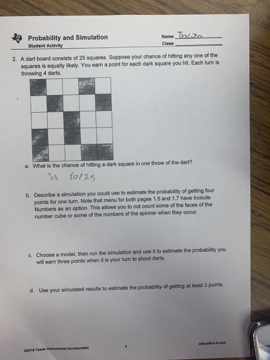 Probability and Simulation Name 2 Class Student | Chegg.com