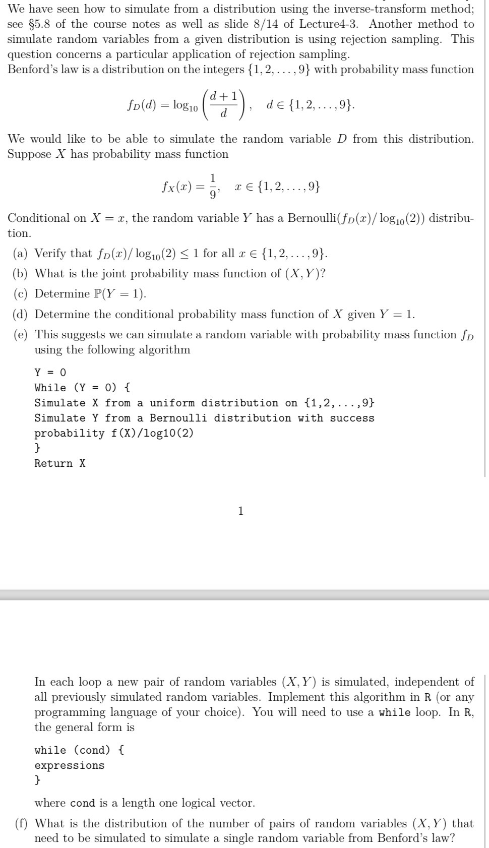 Solved We have seen how to simulate from a distribution | Chegg.com
