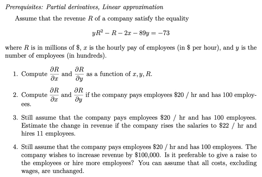 Solved Prerequisites: Partial derivatives, Linear | Chegg.com