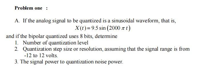 Solved Problem one : A. If the analog signal to be quantized | Chegg.com