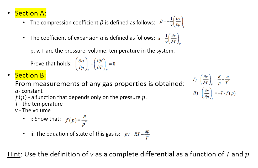Solved • Section A The Compression Coefficient B Is Defined