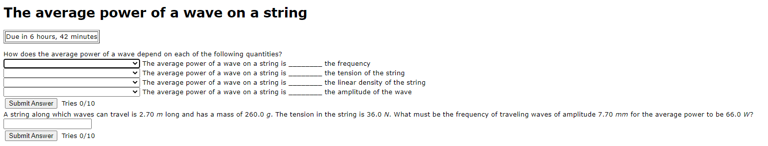 The average power of a wave on a string How does the | Chegg.com