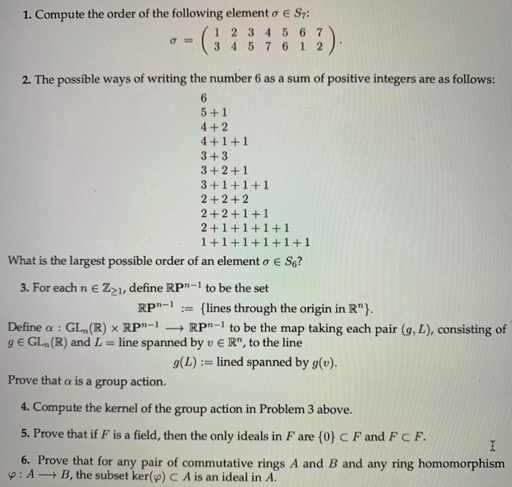 Solved 1. Compute the order of the following elemento e Sy: | Chegg.com