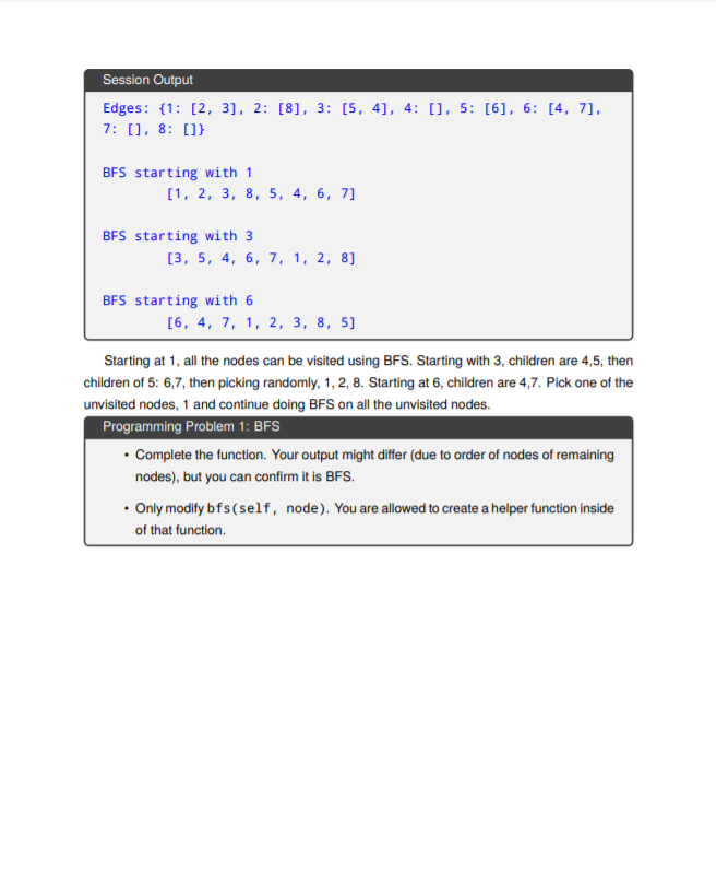 Solved Problem 1: BFS For the following problem, we'll be | Chegg.com