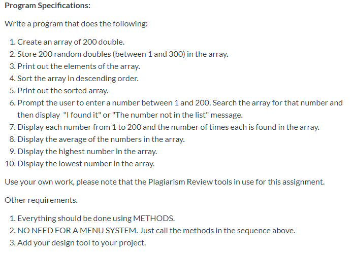 Solved Program Specifications: Write a program that does the | Chegg.com
