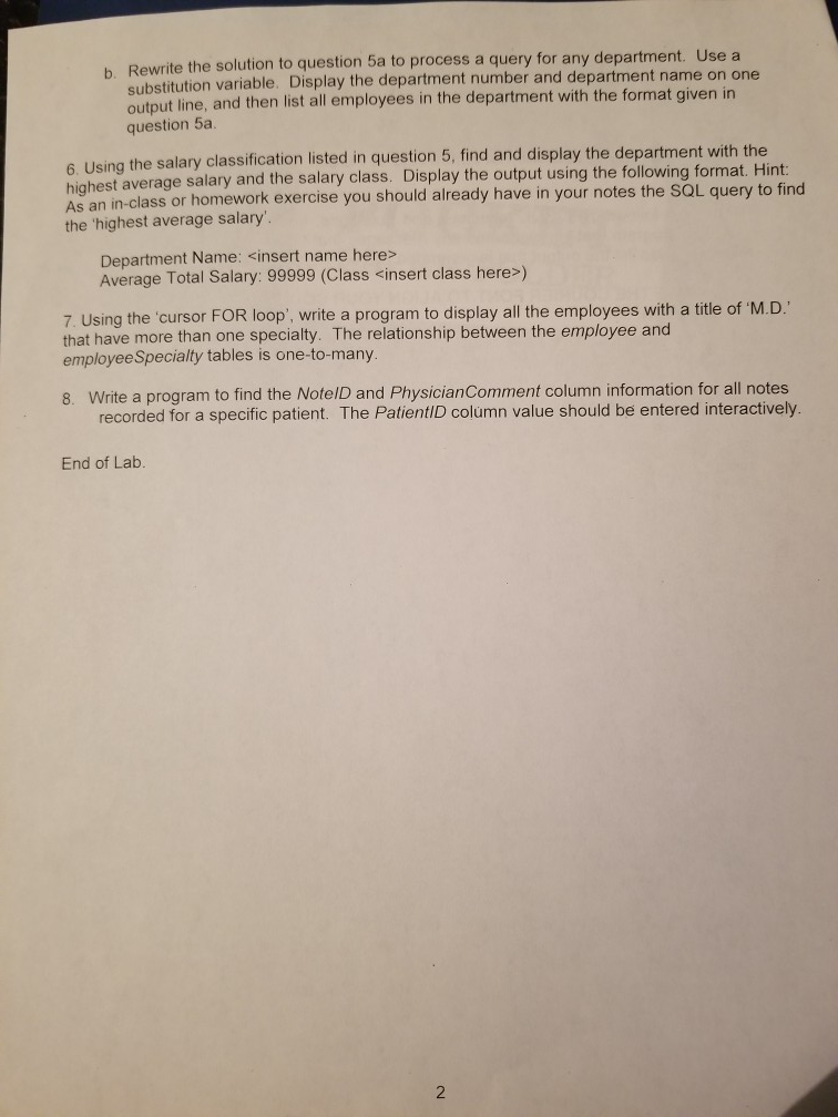 Solved Write a PL/SQL block to the following questions. I | Chegg.com