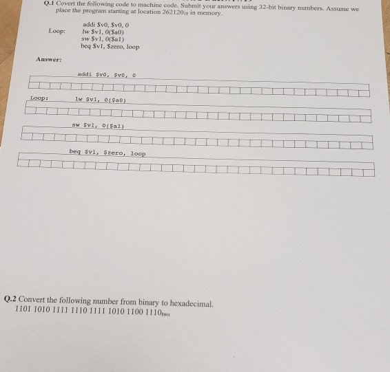 Solved 0.1 Covert the following code to machine code. Submit | Chegg.com