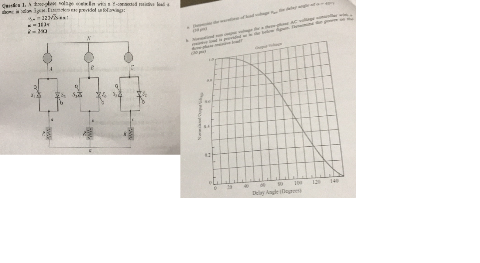 Question 1. A three-phase voltage controller with a | Chegg.com