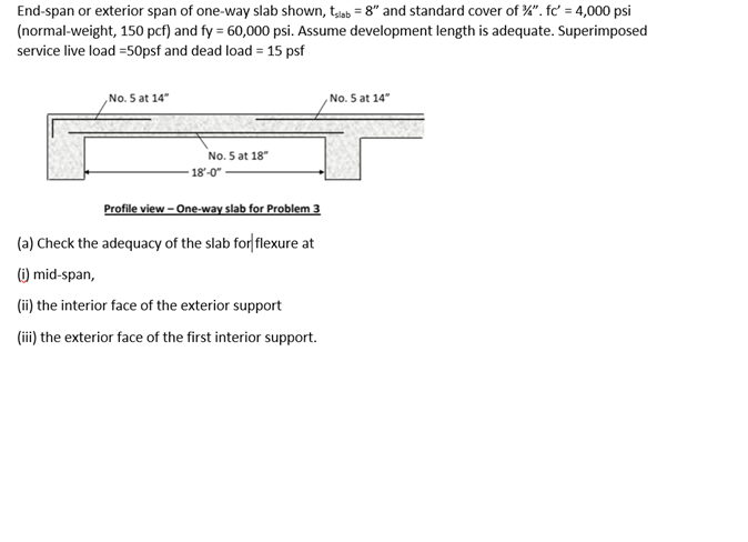 Solved End-span or exterior span of one-way slab shown, | Chegg.com