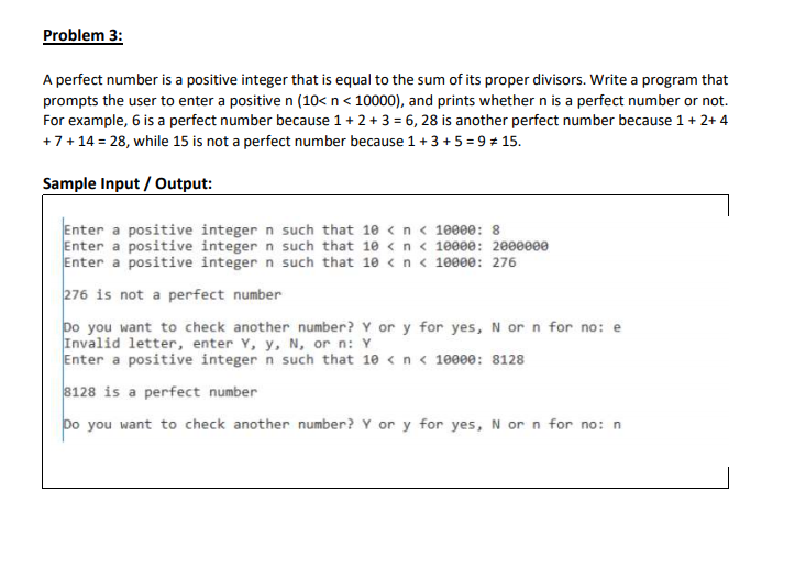 Solved Problem 3: A perfect number is a positive integer | Chegg.com