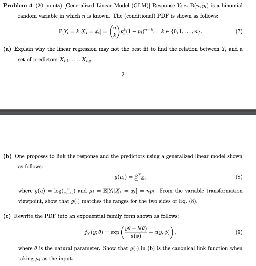 Problem 4 (20 points) [Generalized Linear Model | Chegg.com