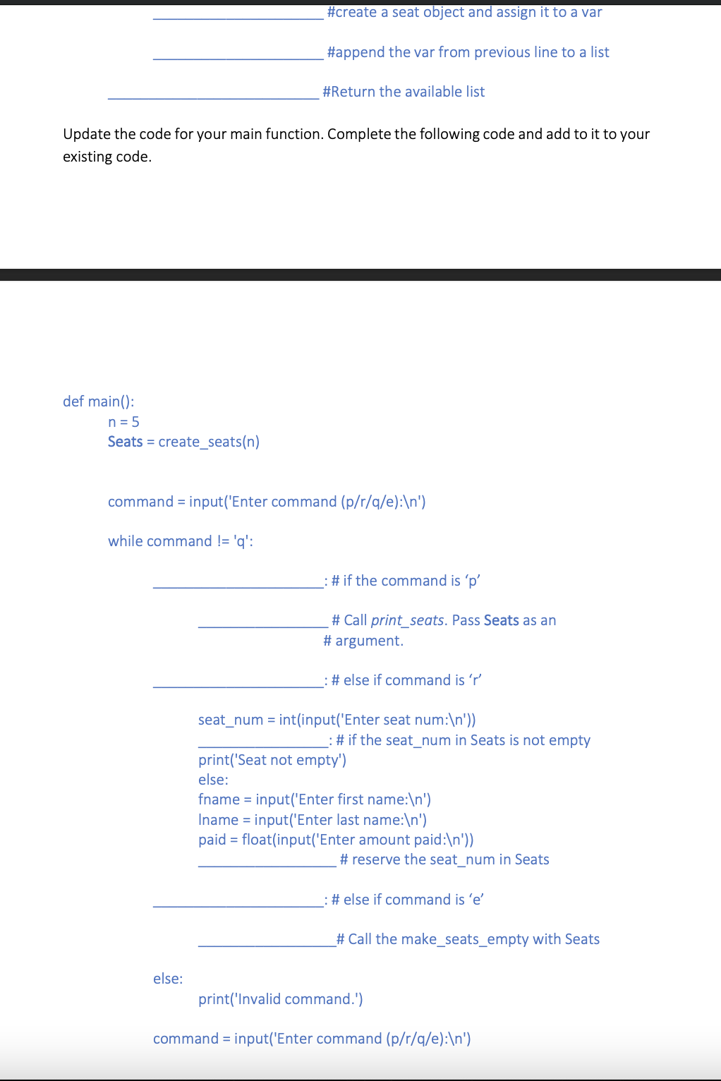 Solved 3. You are asked to design a simple seat reservation | Chegg.com