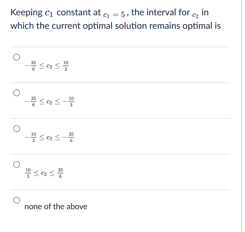 Solved Keeping c2 constant at c2=4, the interval for the net | Chegg.com