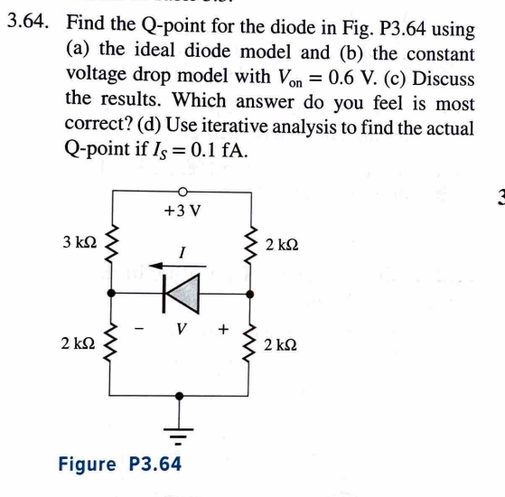 Solved 54. Find the Q-point for the diode in Fig. P3.64 | Chegg.com