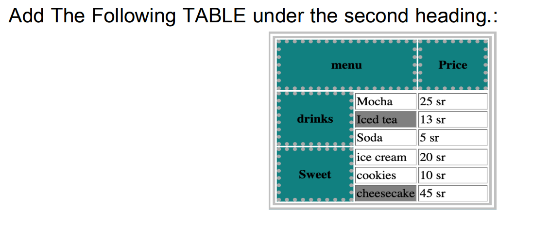 Solved Add The Following TABLE under the second heading.: | Chegg.com