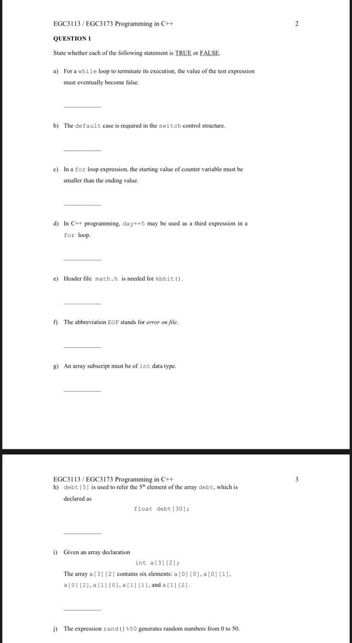 Solved EGC3113 / EGC3173 Programming in C++ 2 QUESTION 1 | Chegg.com