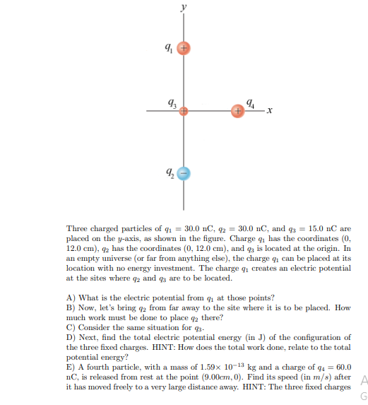 Three charged particles of q1=30.0nC,q2=30.0nC, ﻿and | Chegg.com