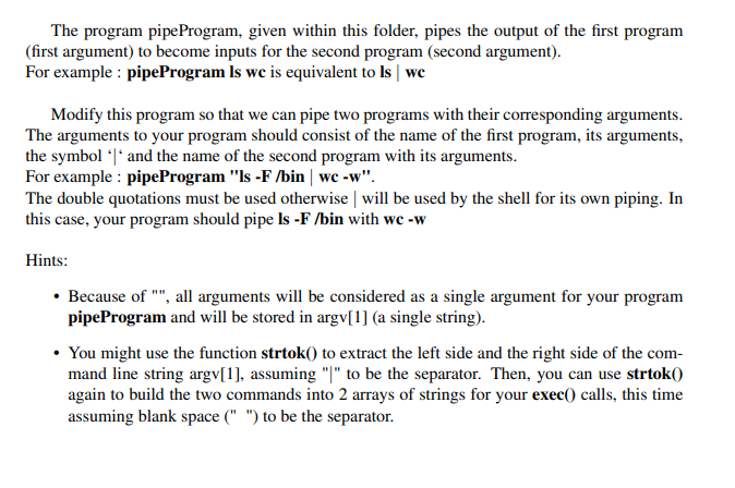 Solved The program pipeProgram, given within this folder, | Chegg.com