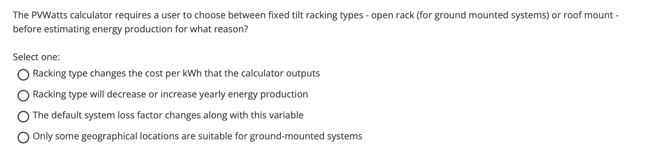 Solved The PVWatts calculator requires a user to choose | Chegg.com