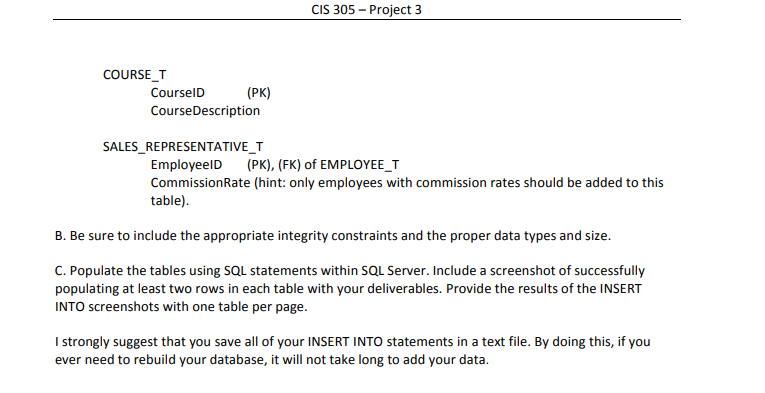 Solved CIS 305 -Project 3 This project consists of one big | Chegg.com