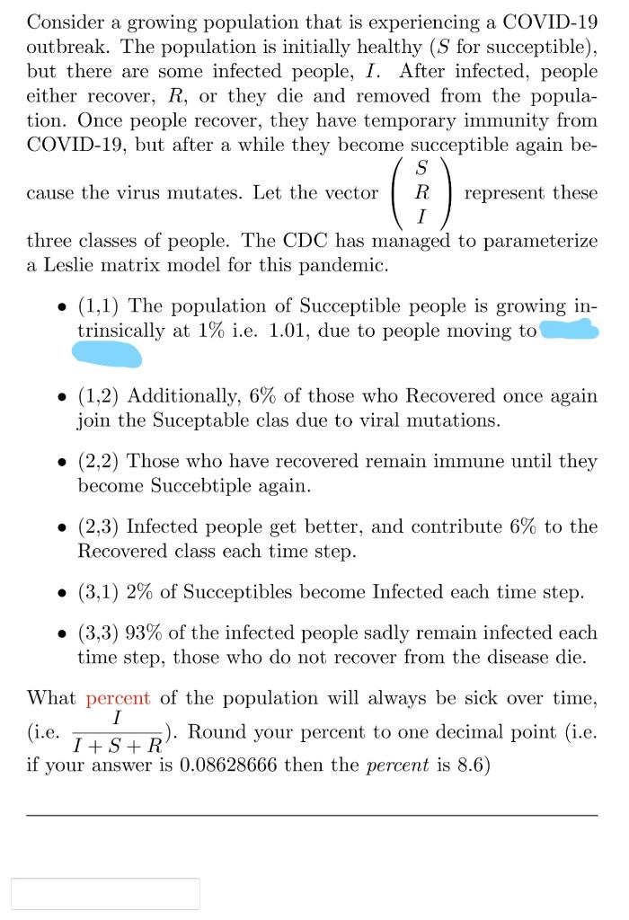 Solved We can't figure out how to set up the Leslie matrix | Chegg.com
