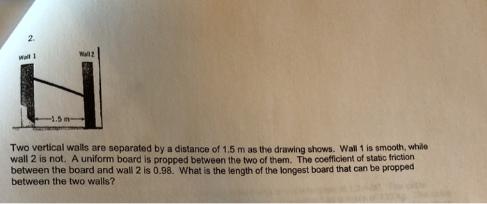 Solved 2. Wall 2 Wall 1 Two vertical walls are separated by | Chegg.com