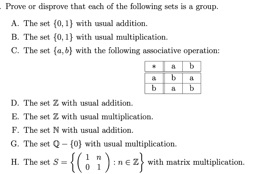 Solved Prove or disprove that each of the following sets is | Chegg.com