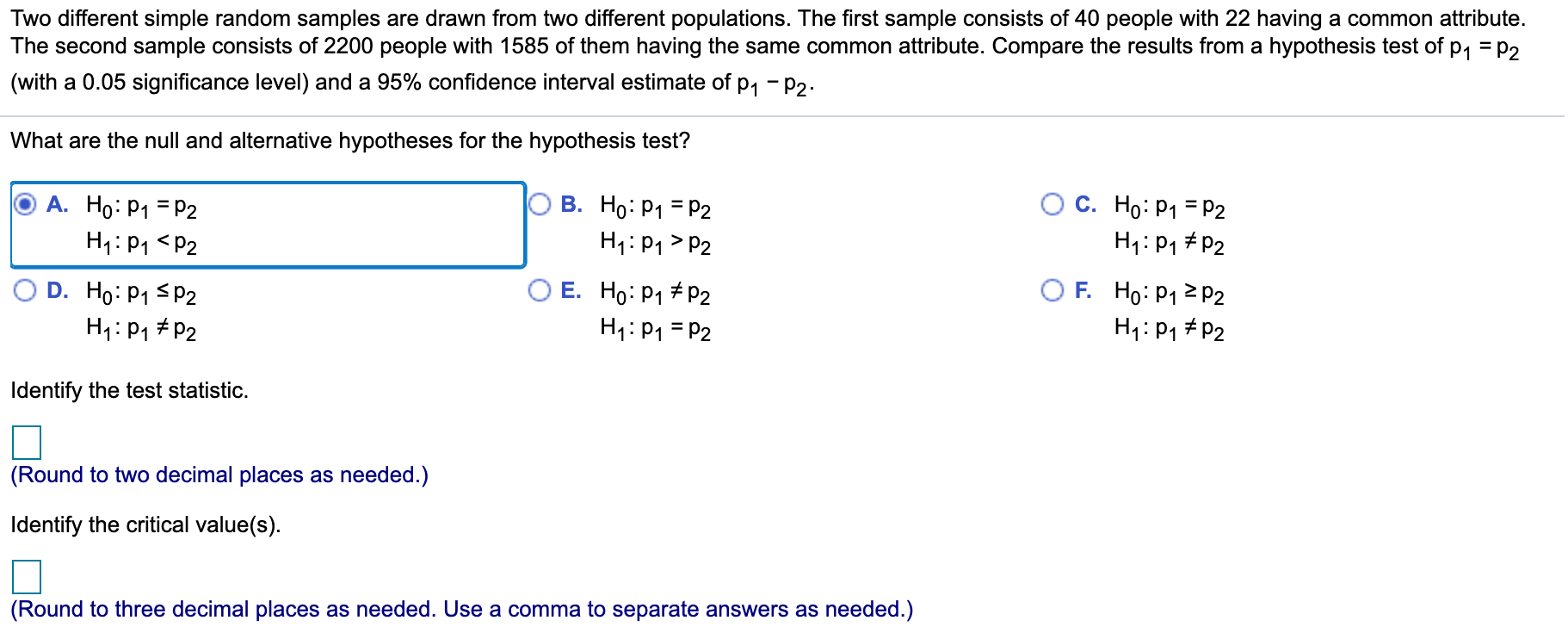 Solved Two different simple random samples are drawn from | Chegg.com
