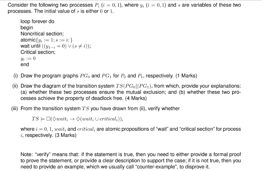 Consider the following two processes Pi(i=0,1), where | Chegg.com Consider the following two processes Pi(i=0,1), where | Chegg.com