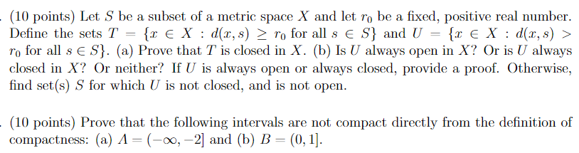 Solved (10 points) Let S be a subset of a metric space X and | Chegg.com