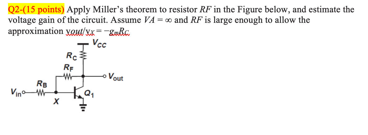 Solved Q2-(15 points) Apply Miller's theorem to resistor RF | Chegg.com