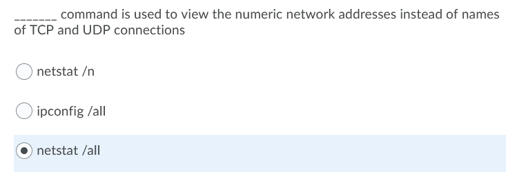 Solved command is used to view the numeric network addresses | Chegg.com