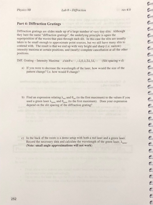 Solved Physics 8B Lab 8 - Diffraction rev 4.0 Part 4: | Chegg.com