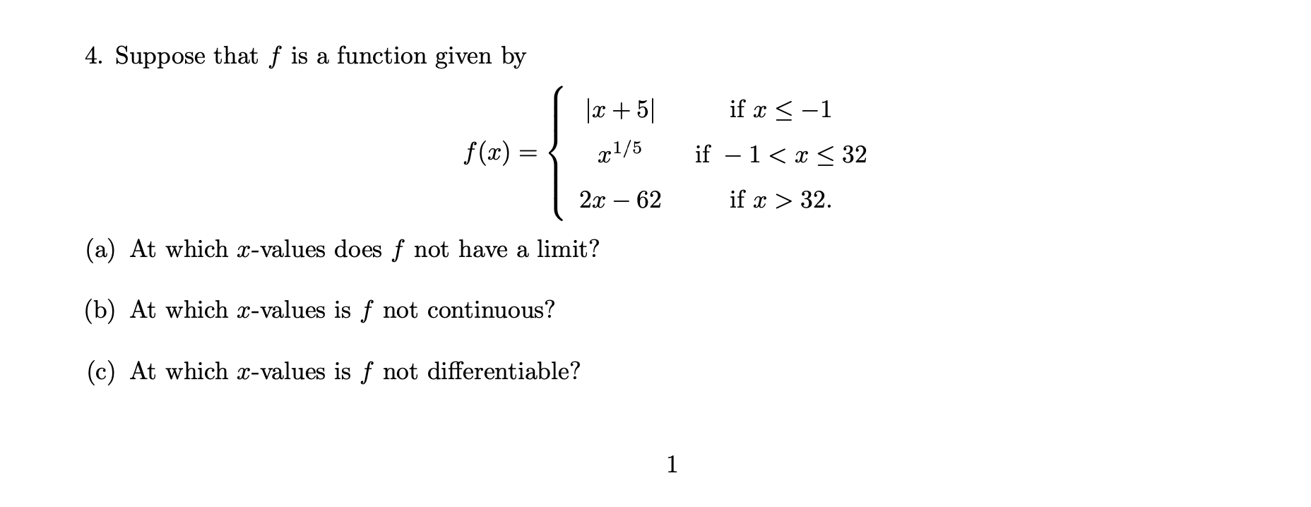 Solved 4. Suppose that f is a function given by |x + 5 f(x) | Chegg.com