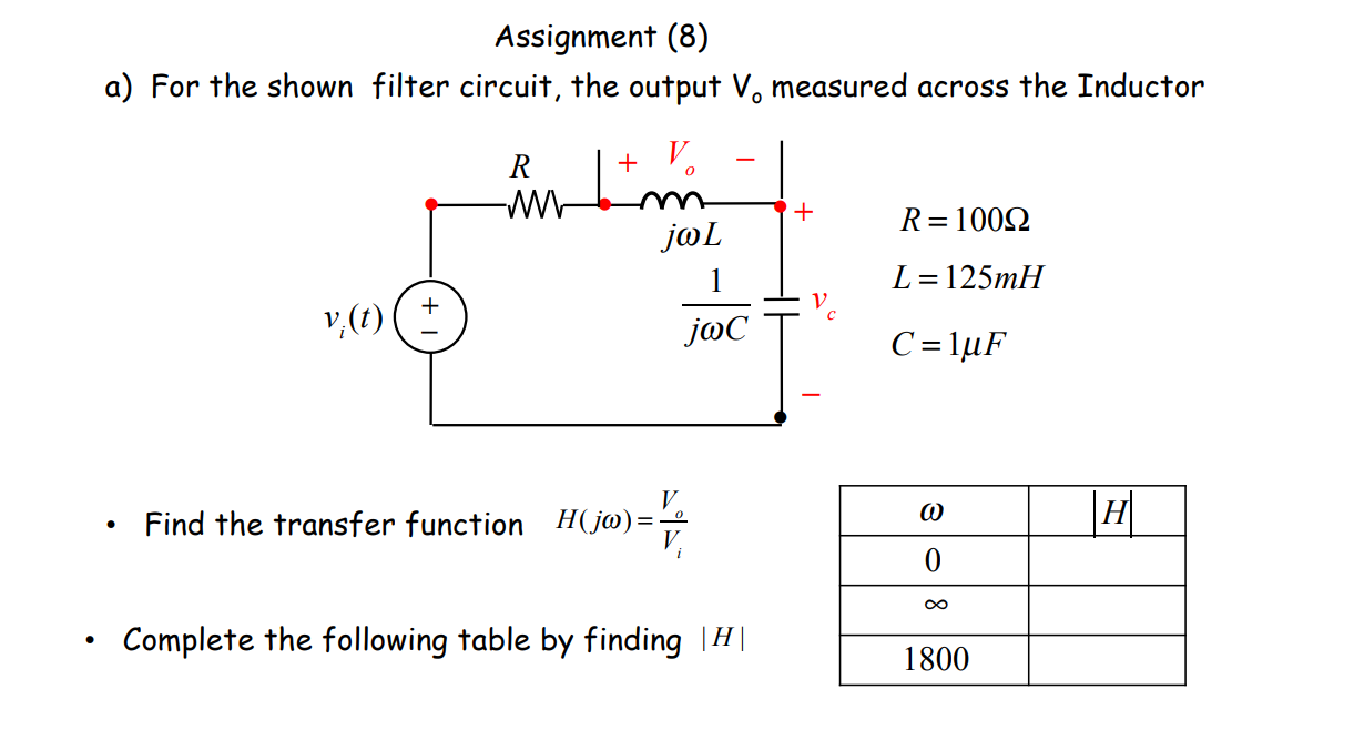 Solved a) For the shown filter circuit, the output V0 | Chegg.com
