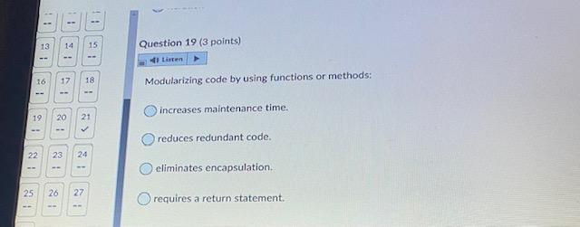 Solved 1 13 14 15 Question 19 (3 points) Lien 16 17 18 | Chegg.com