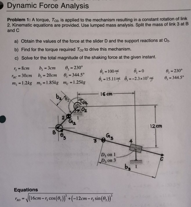 Dynamic Force Analysis Problem 1: A torque, Toz, is | Chegg.com