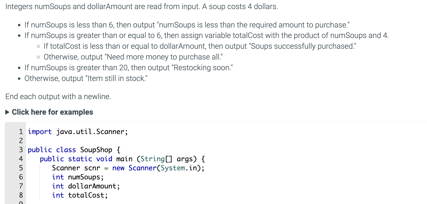 Solved Click here for examplesimport | Chegg.com