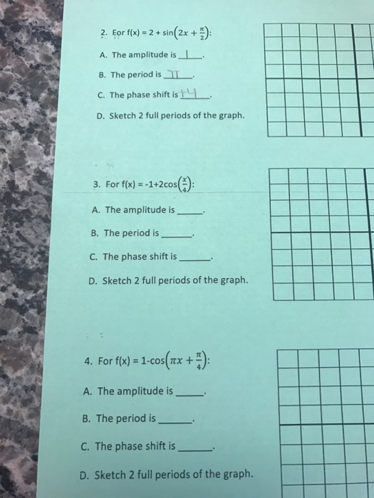 Solved For f(x) = 2 + sin (2x + pi/2): A. The amplitude is | Chegg.com