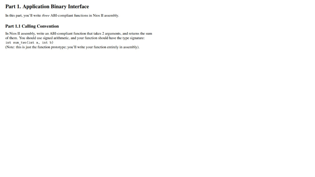 Solved Part 1. Application Binary Interface In this part, | Chegg.com