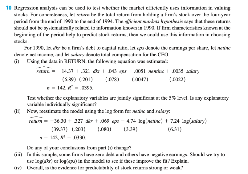 Solved (1) 10 Regression analysis can be used to test | Chegg.com